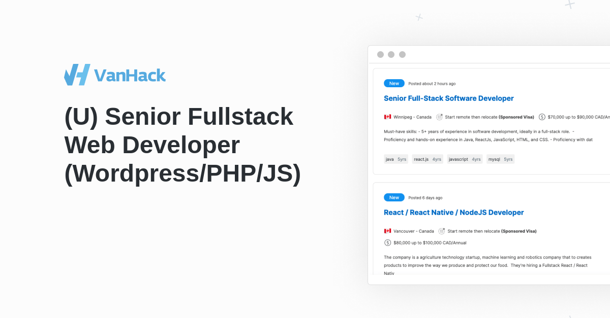 U Senior Fullstack Web Developer Wordpress Php Js Vanhack